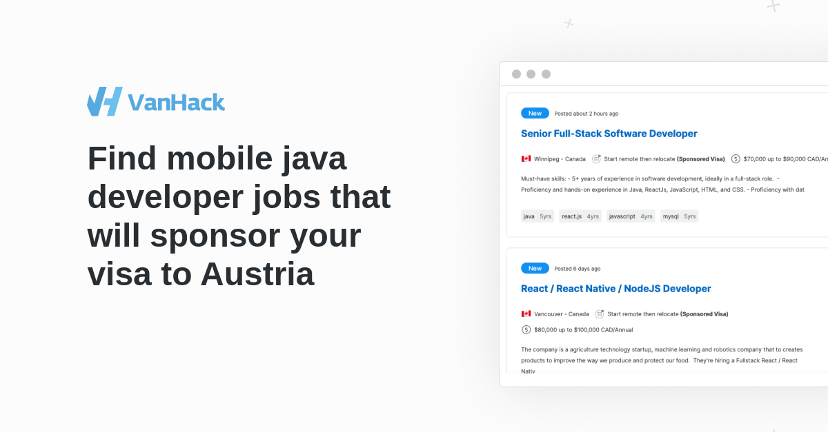 Mobile java developer jobs in Austria - VanHack
